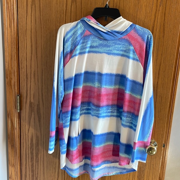 LuLaRoe | Tops | Lularoe Amber Hoodie Blue Pink And White Stripes ...